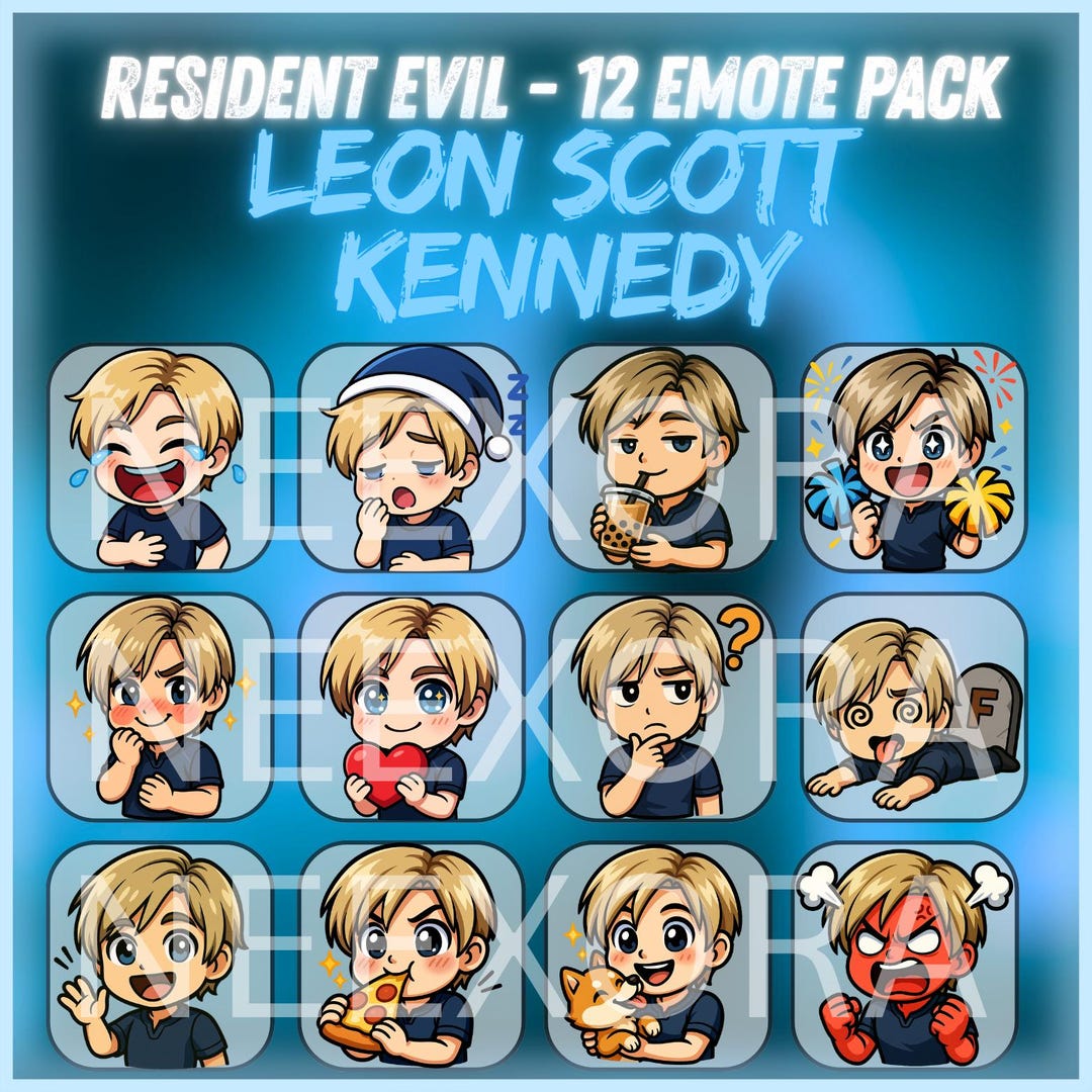 Leon Scott Kennedy Twitch Emote Pack – 12x Resident Evil Emotes ...