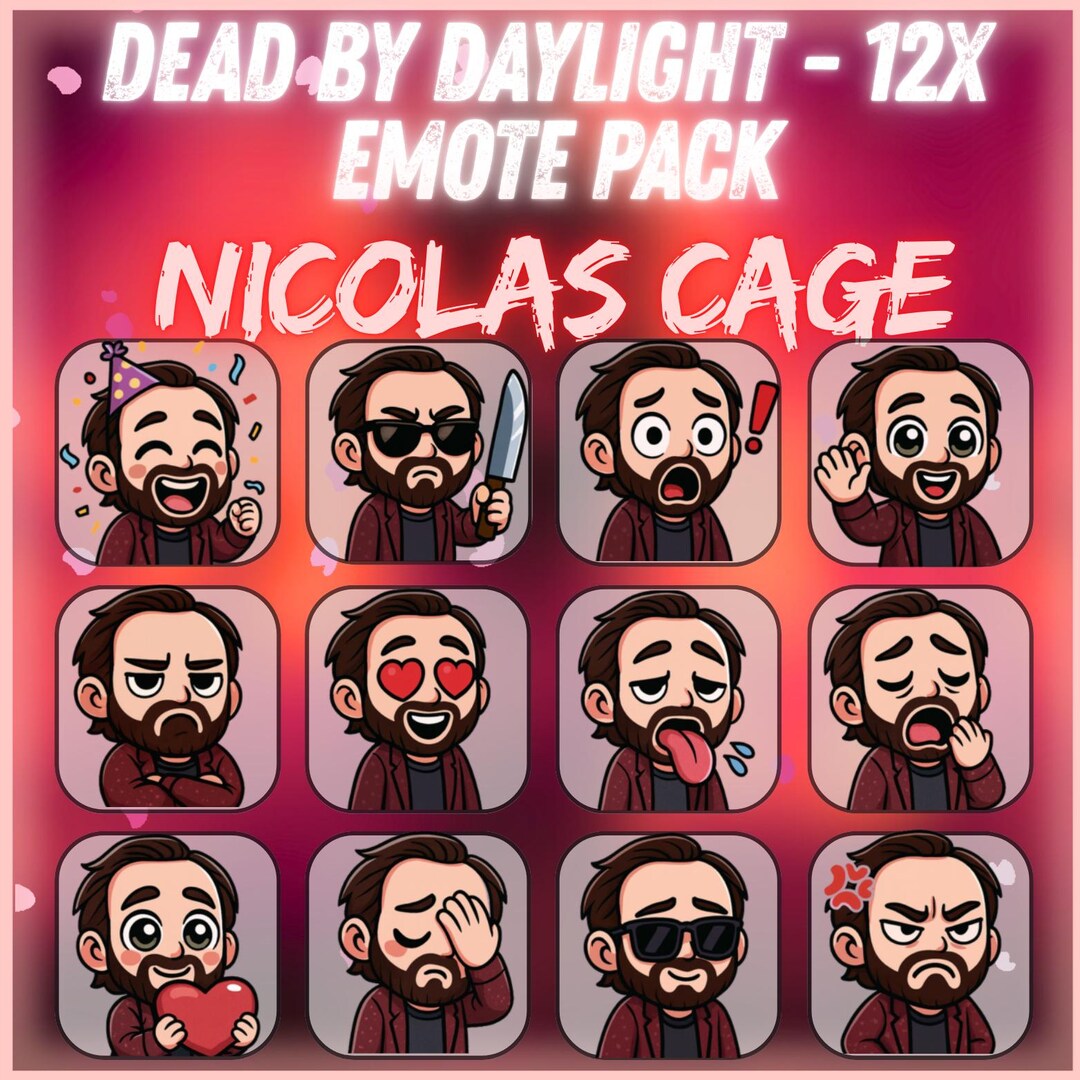 Nicolas Cage Dead by Daylight Twitch, Discord Emote Pack – 12x Kawaii ...