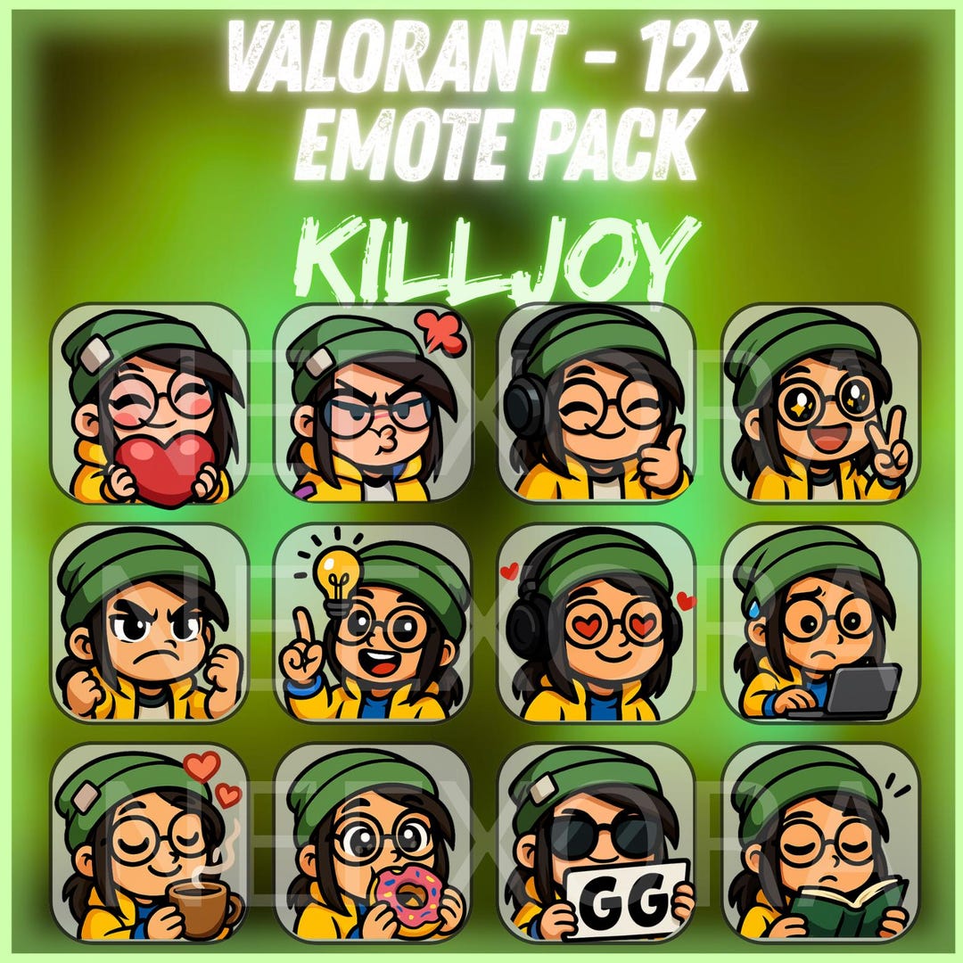 Killjoy Twitch Emote Pack – 12x Valorant Emotes | Cute Chibi Emotes for ...