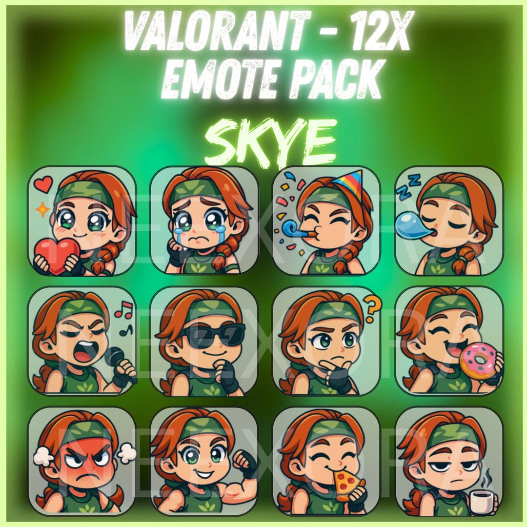 Skye Twitch Emote Pack – 12x Valorant Emotes | Cute Chibi Emotes for ...