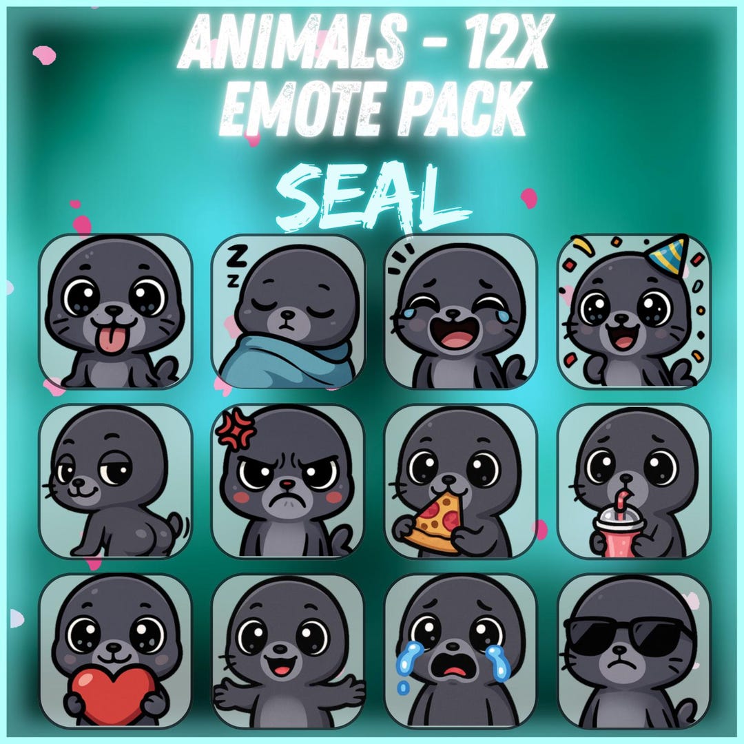 Kawaii Seal Animal Emote Pack – 12 Cute Chibi Twitch & Discord Emote ...