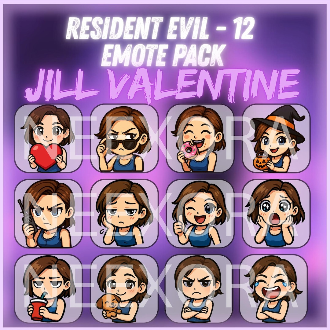 Jill Valentine Twitch Emote Pack – 12x Resident Evil Emotes | Horror ...