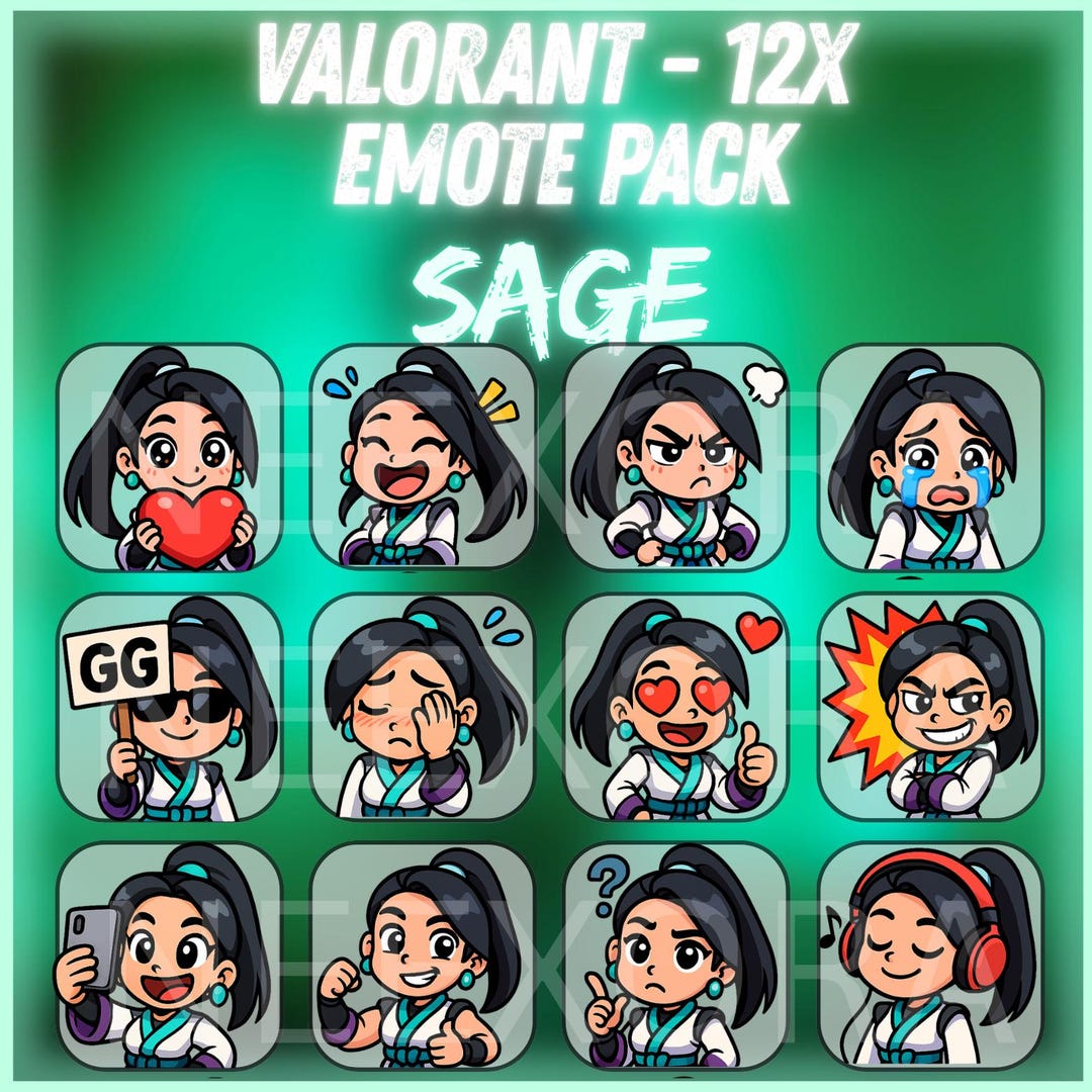 Sage Twitch Emote Pack – 12x Valorant Emotes | Cute Chibi Emotes for ...