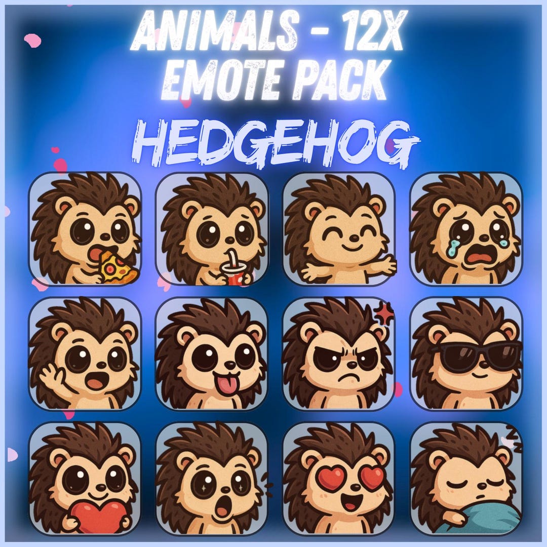 Kawaii Hedgehog Animal Emotes Pack – 12 Cute Chibi Twitch & Discord ...