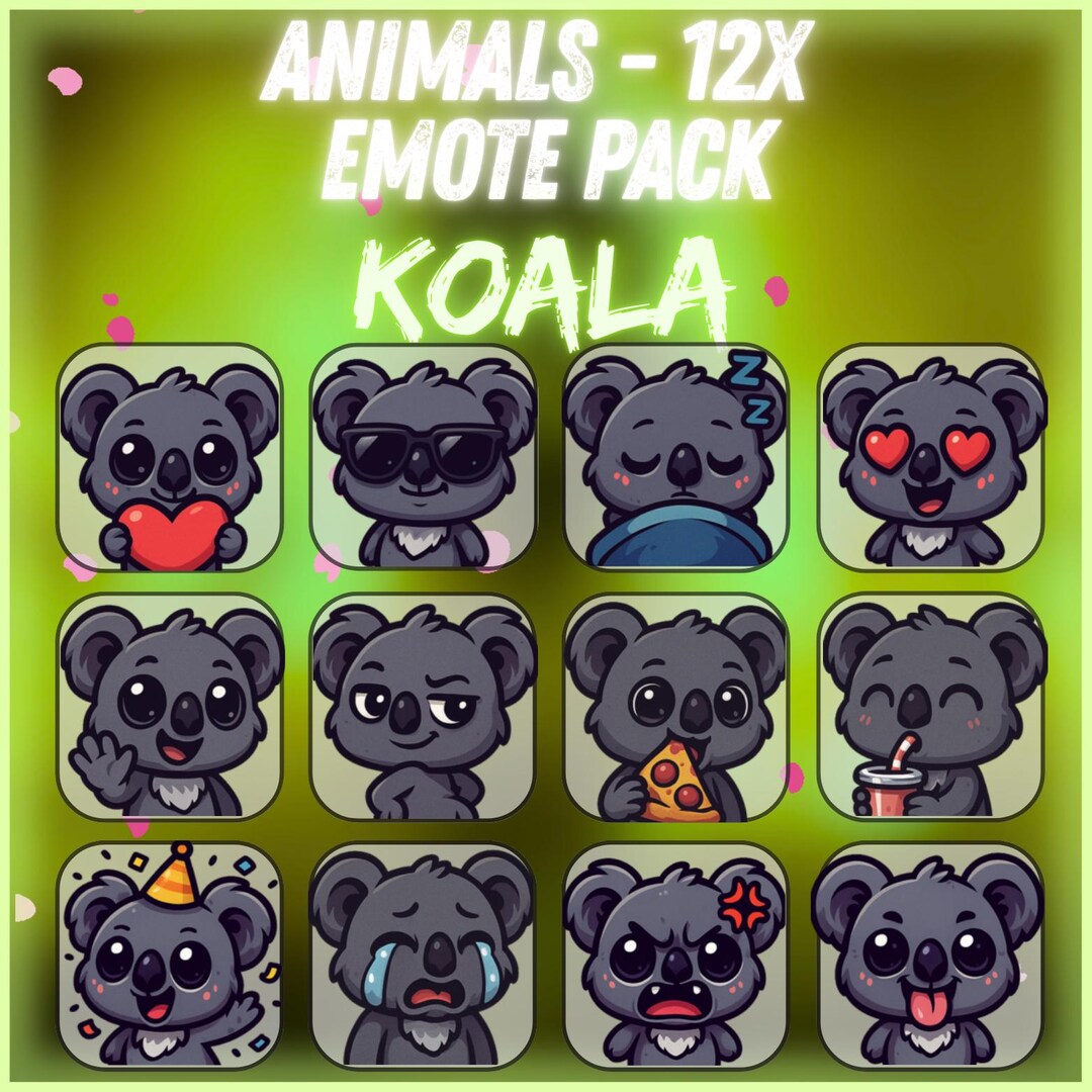 Kawaii Koala Animal Emote Pack – 12 Cute Chibi Twitch & Discord Emote ...