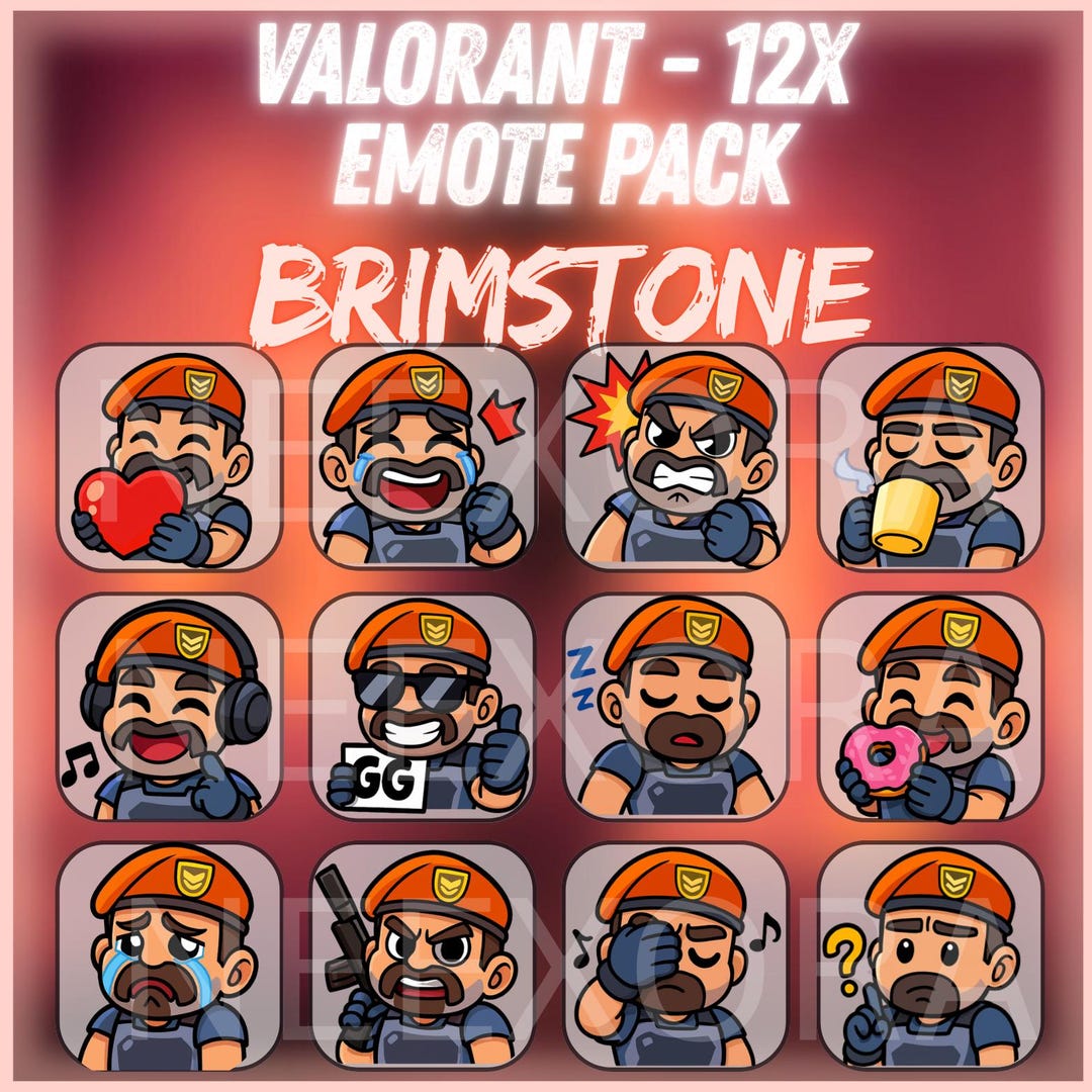 Brimstone Twitch Emote Pack – 12x Valorant Emotes | Cute Chibi Emotes ...
