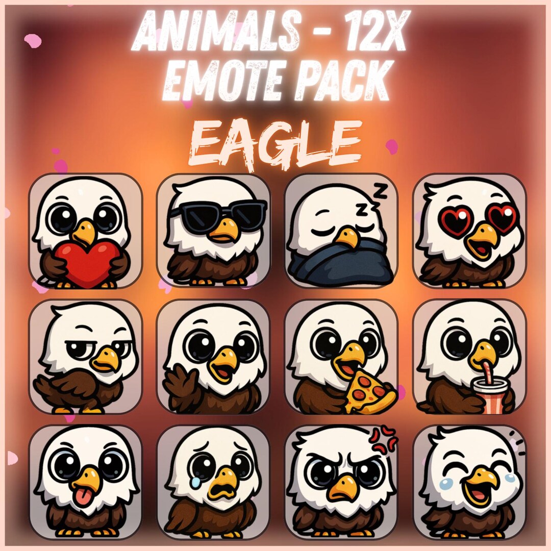 Kawaii Eagle Animal Emotes Pack – 12 Cute Chibi Twitch & Discord Emote ...