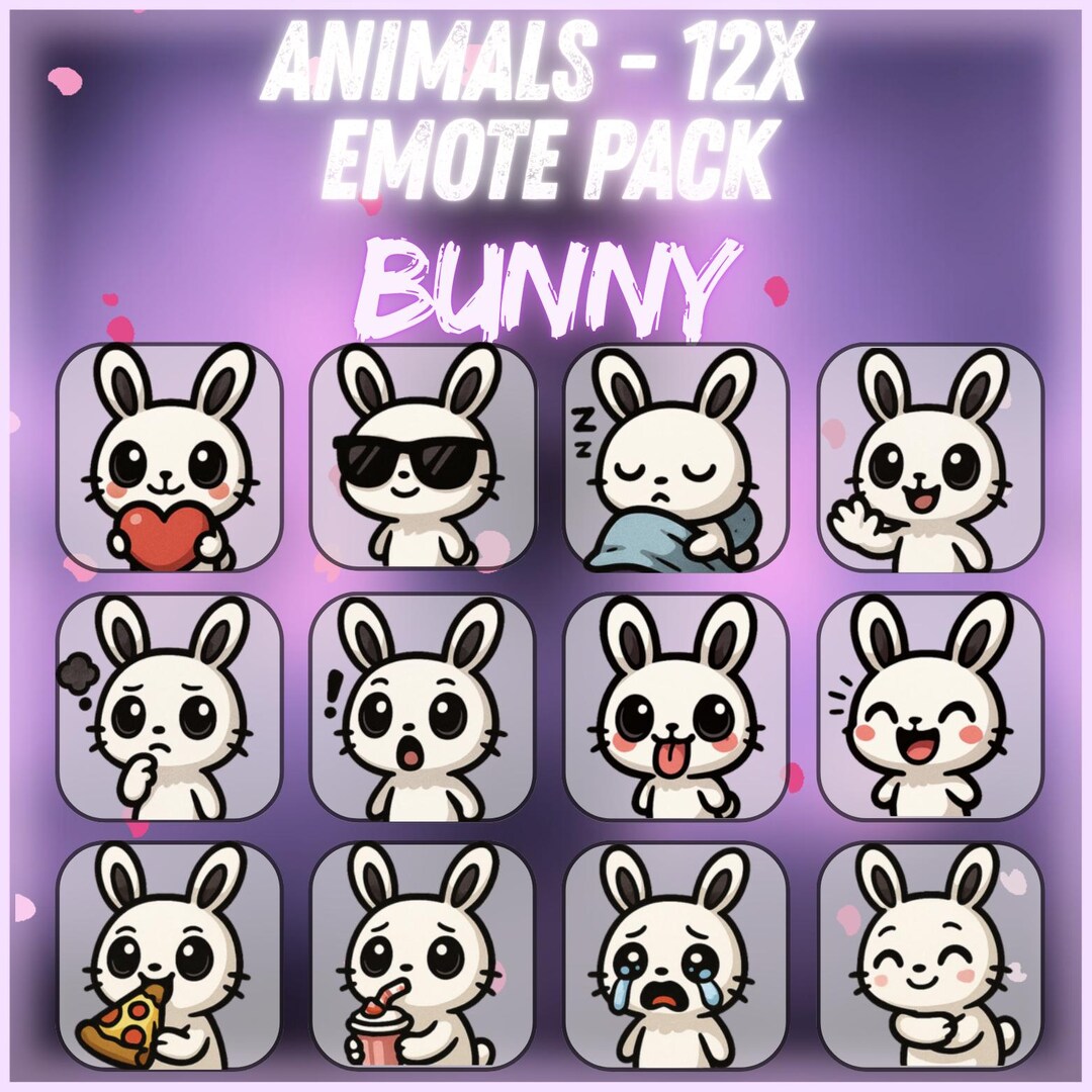 Kawaii Bunny Animal Emote Pack – 12 Cute Chibi Twitch & Discord Emote ...