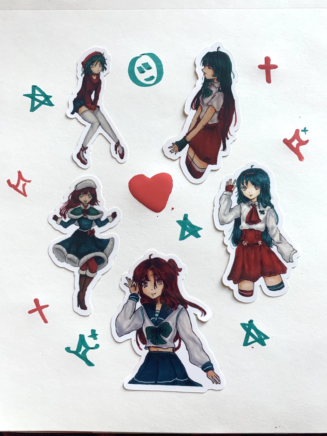 Anime Girl Sticker Pack-set of 5. Hand Drawn Waterproof Vinyl Stickers ...