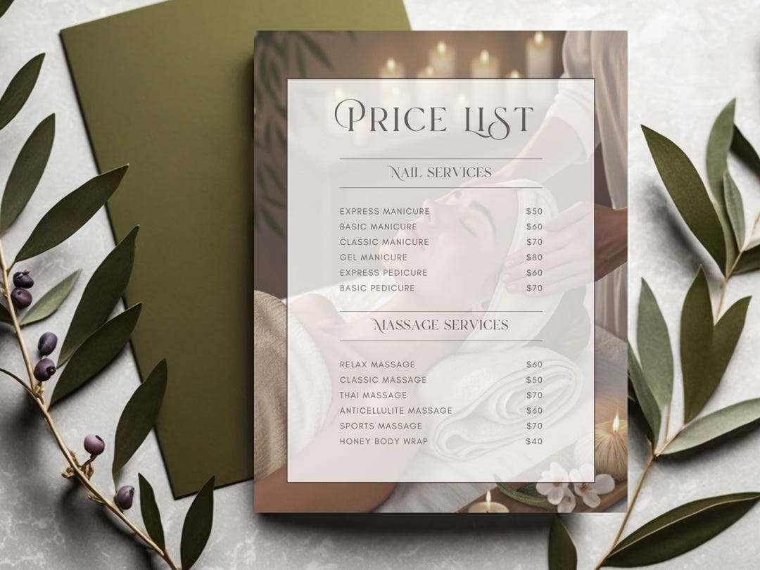 Beauty & Spa Price List Template: Printable Service Menu (digital) - Etsy