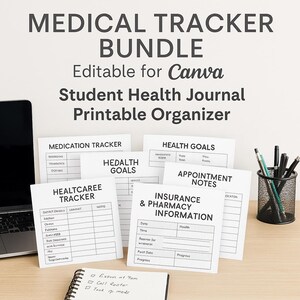 Editable Medical Tracker Bundle for Students | Canva Printable Health ...