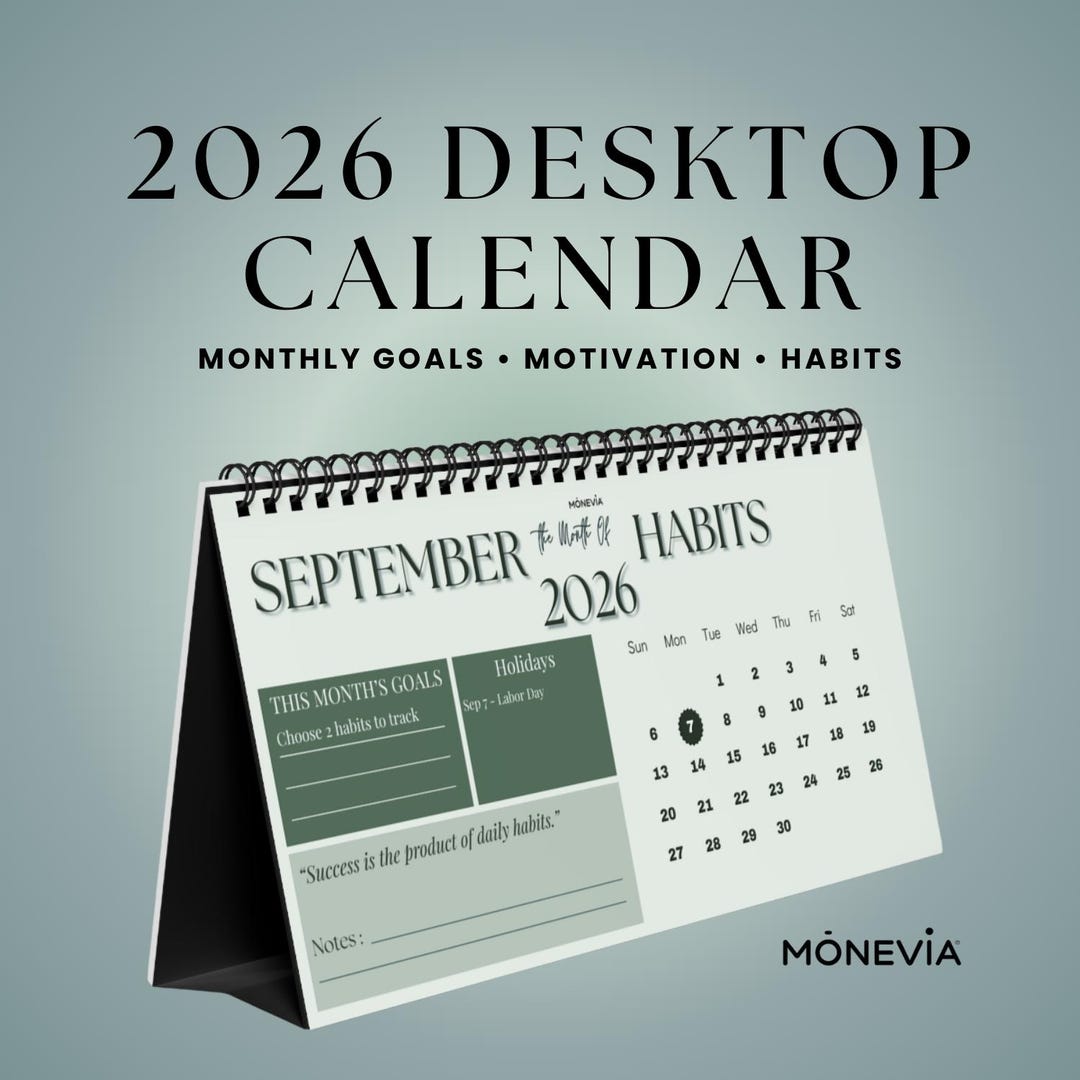 2026 Desktop Calendar | Monthly Goals & Motivation Planner | Minimal ...
