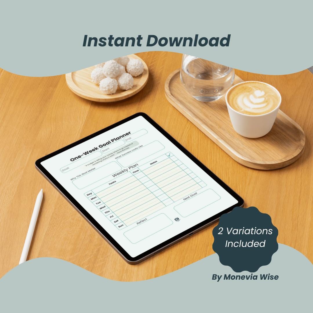 One-week Goal Planner, Printable Weekly Goal Tracker, Productivity ...