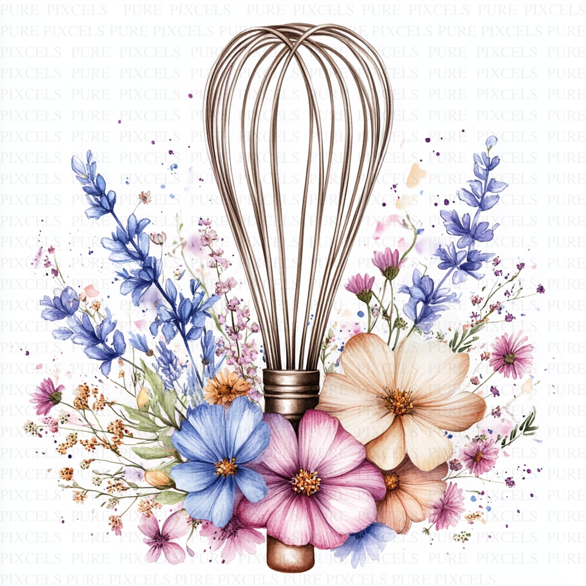 Watercolor Whisk With Flowers Clipart | 5 High Quality Jpgs | Digital ...