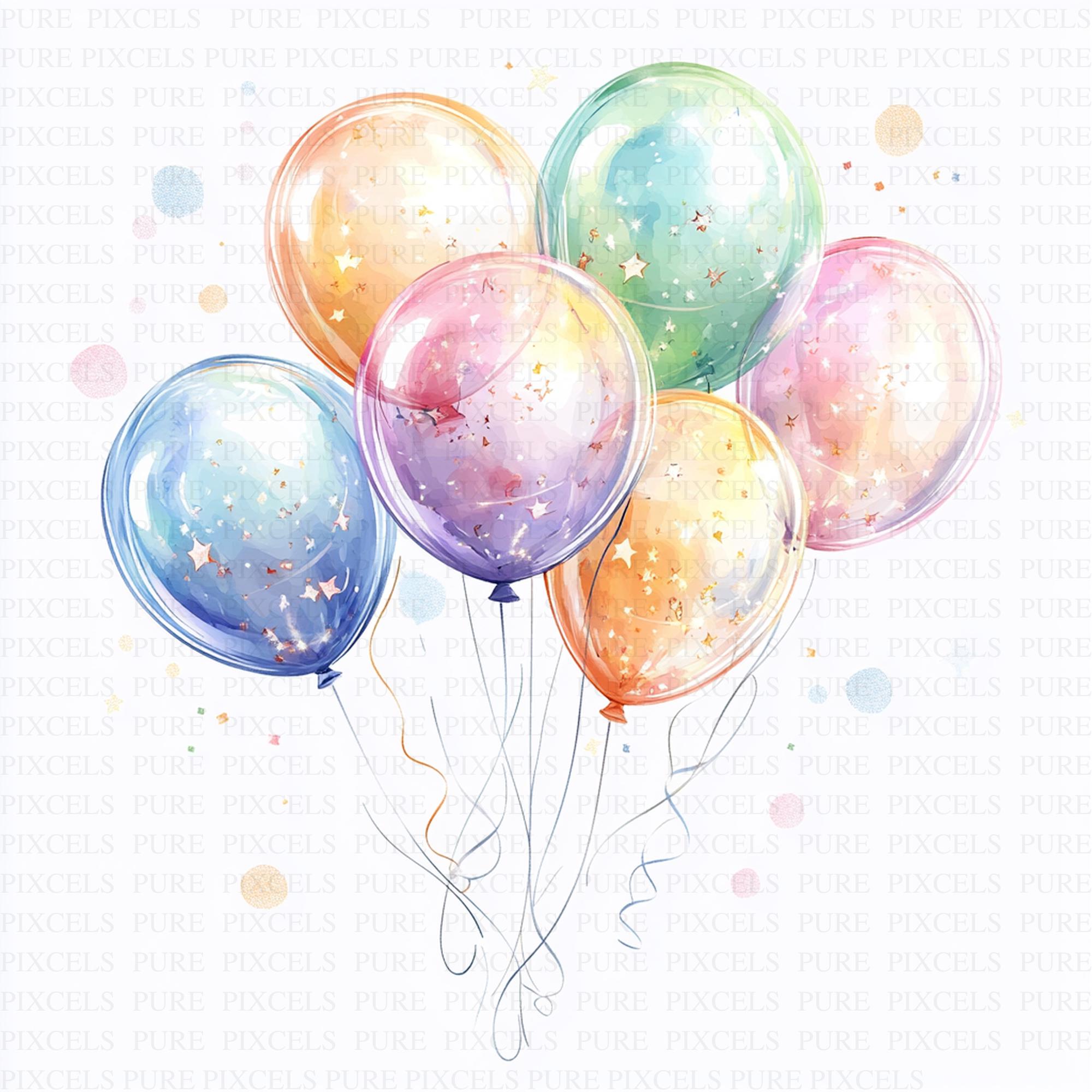 Watercolor Birthday Baloon Clipart | Party Celebration Art | 10 High ...
