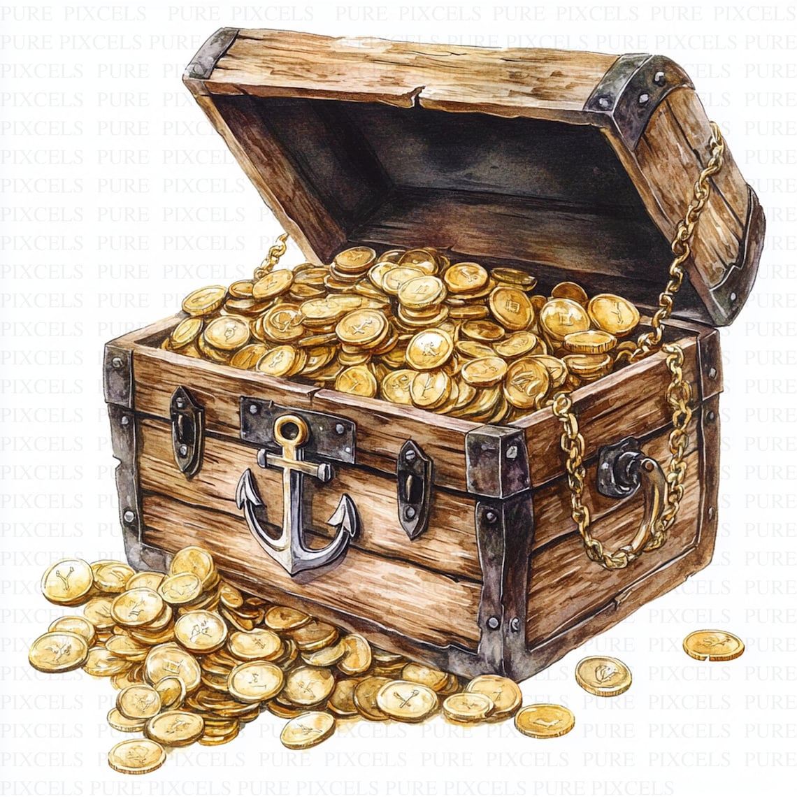 Watercolor Treasure Chest Clipart | 5 High Quality Jpgs | Digital ...