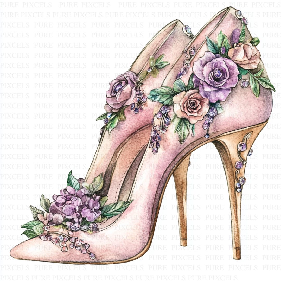 Watercolor Floral Prom Shoes Clipart | 5 High Quality Jpgs | Digital ...