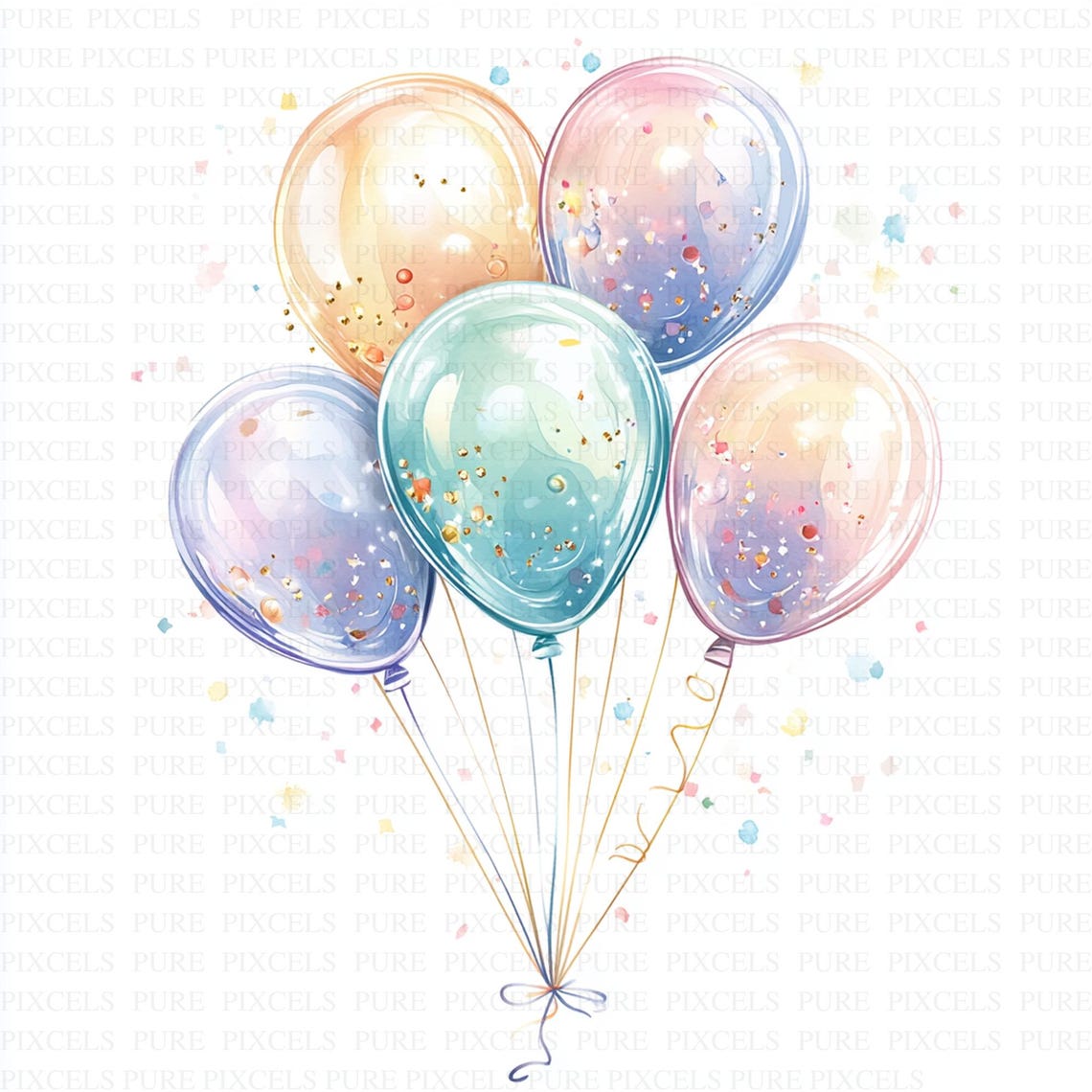 Watercolor Birthday Baloon Clipart | Party Celebration Art | 10 High ...