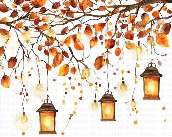 27 Autumn Lanterns Clipart, Autumn Bunting, Fall Party Garland ...