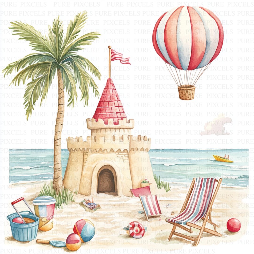 Watercolor Beach Sandcastle Clipart | 5 High Quality Jpgs | Digital ...