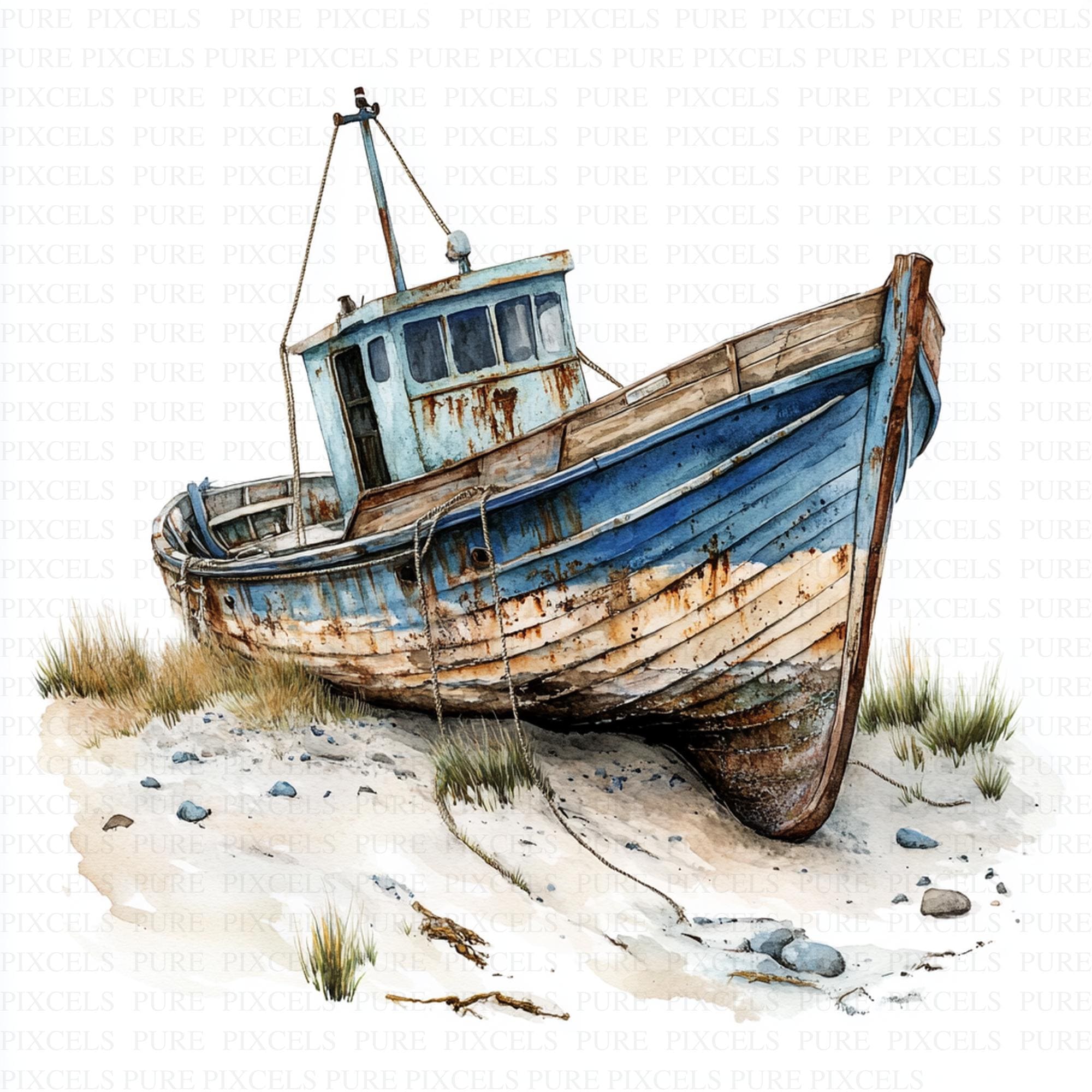 Watercolor Shipwreck on Shore Clipart | 5 Jpg's | Digital Download ...
