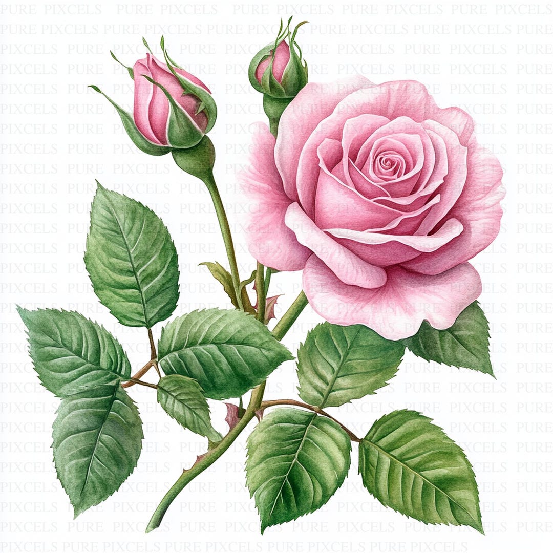 Watercolor Cabbage Rose Clipart | 5 Jpgs | Digital Download | Botanical ...