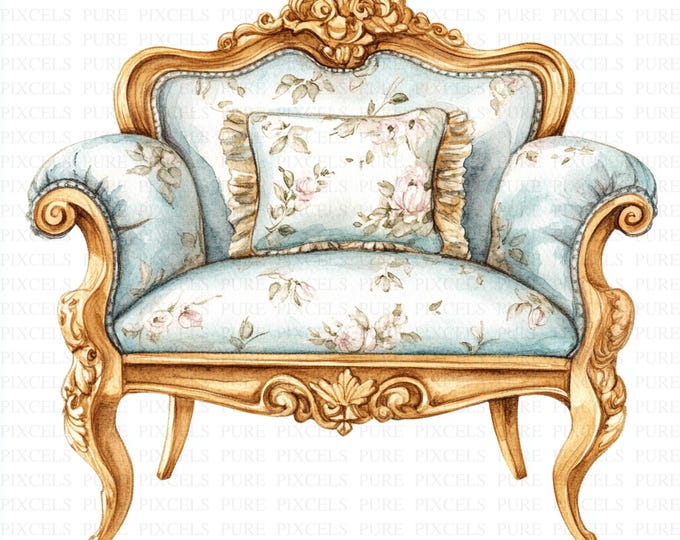 11 Vintage Chair Clipart Set, Beatiful Sofa Illustrations, Printable ...