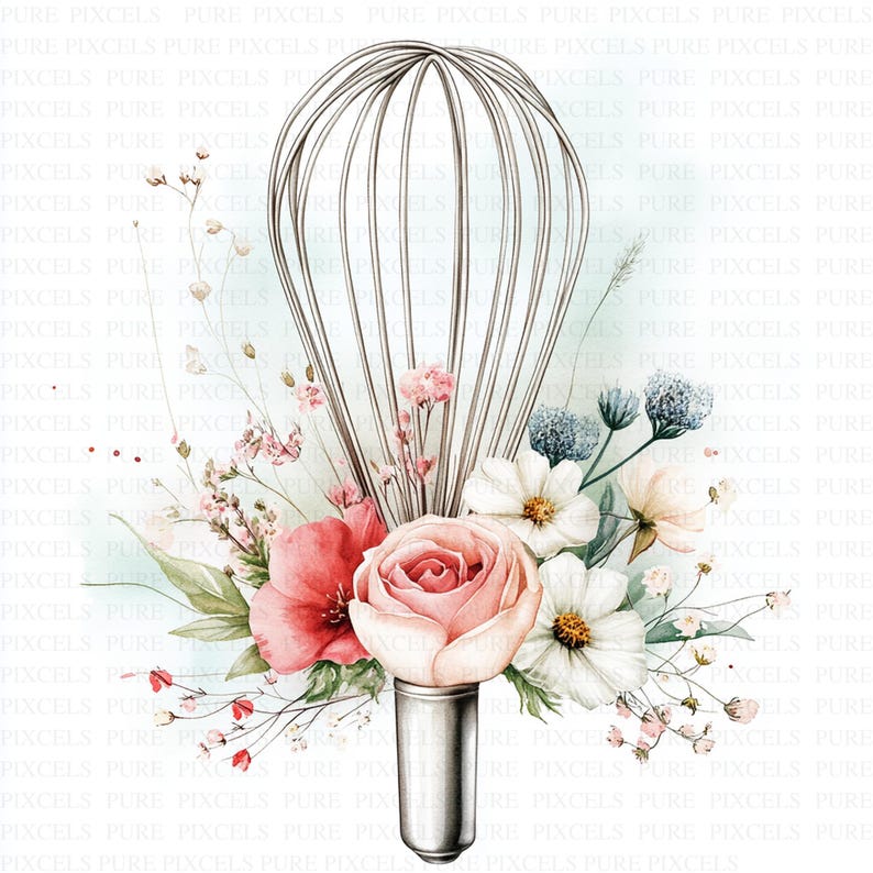 Watercolor Whisk With Flowers Clipart | 5 High Quality Jpgs | Digital ...