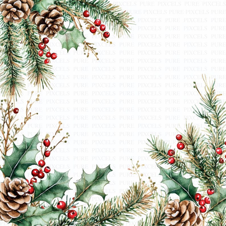 Watercolor Christmas Border Watercolor Clipart | Set of 5 Jpgs ...