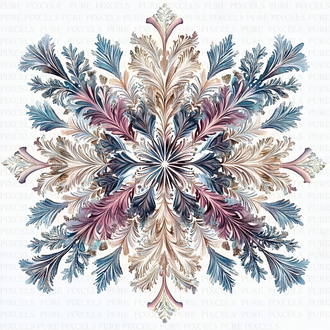 Watercolor Elegant Snowflake Clipart | 5 High Quality Jpgs | Digital ...
