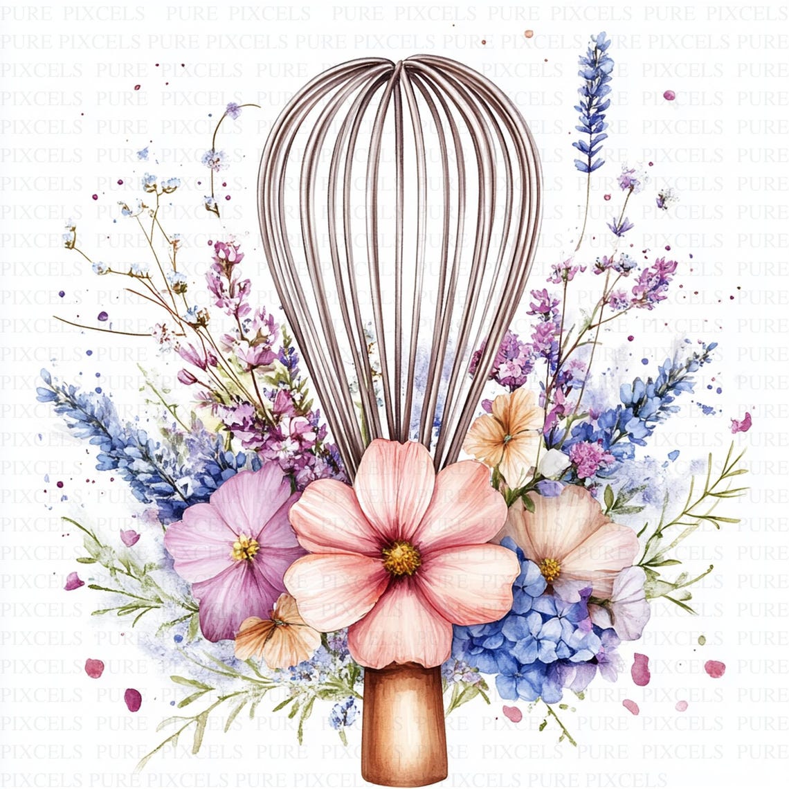 Watercolor Whisk With Flowers Clipart | 5 High Quality Jpgs | Digital ...