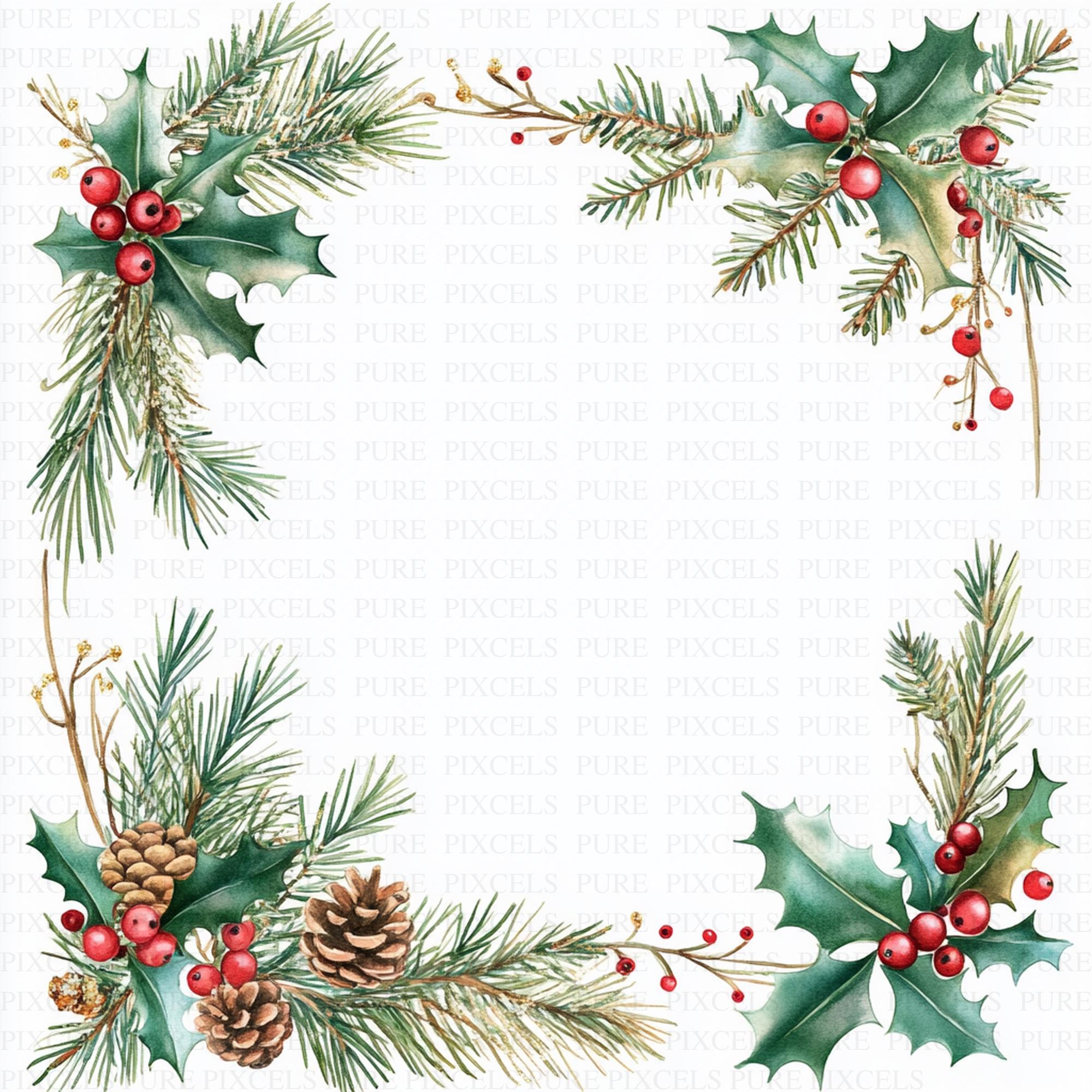 Watercolor Christmas Border Watercolor Clipart | Set of 5 Jpgs ...