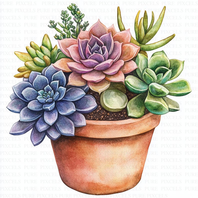 Watercolor Potted Succulents Clipart | 5 Jpeg's | Digital Download ...