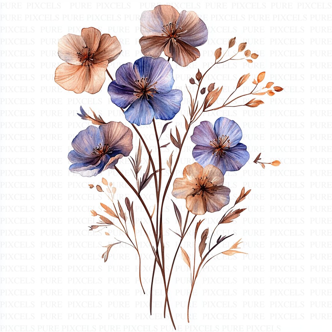 Watercolor Boho Flowers Bouquet Clipart | 5 High Quality Jpgs | Digital ...