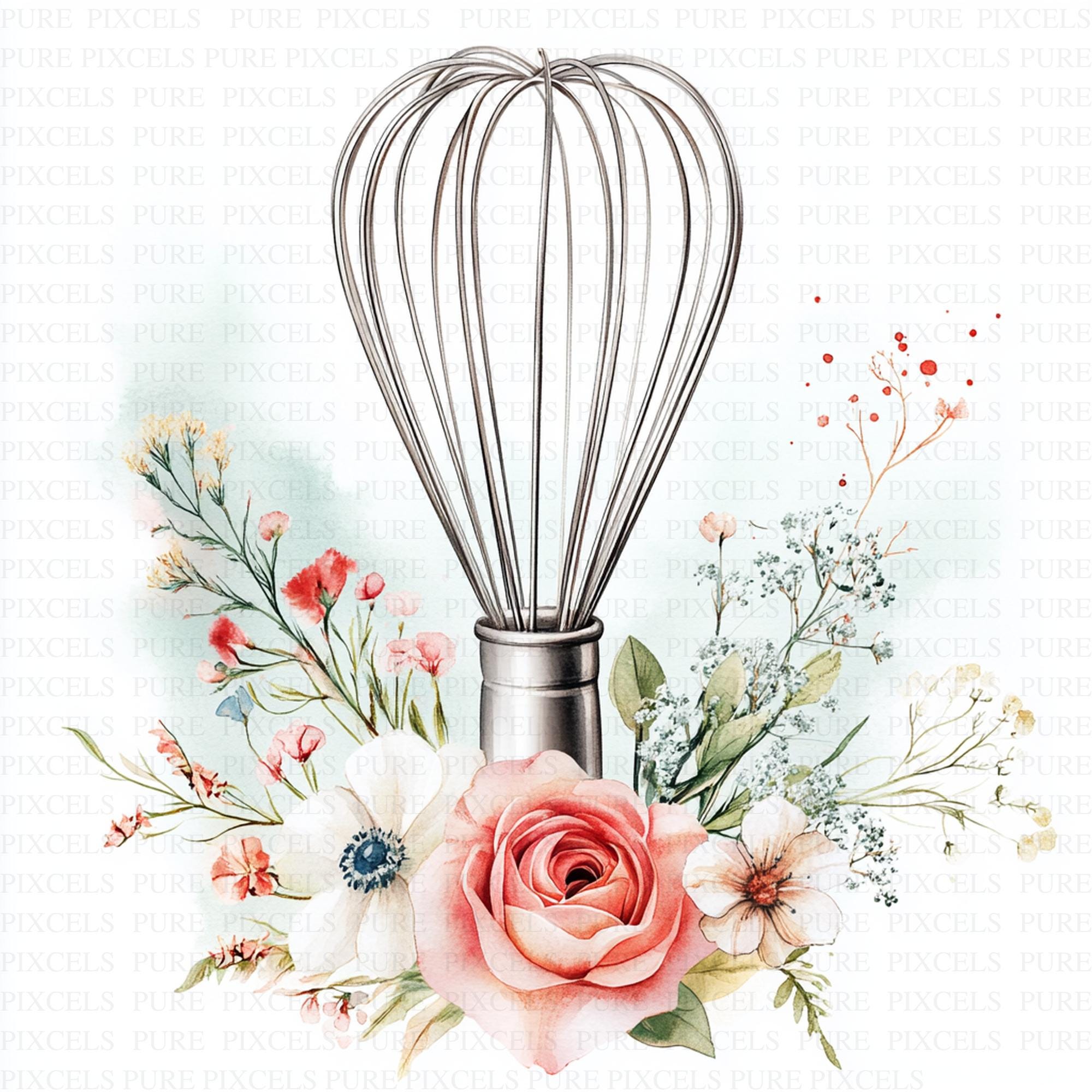 Watercolor Whisk With Flowers Clipart | 5 High Quality Jpgs | Digital ...