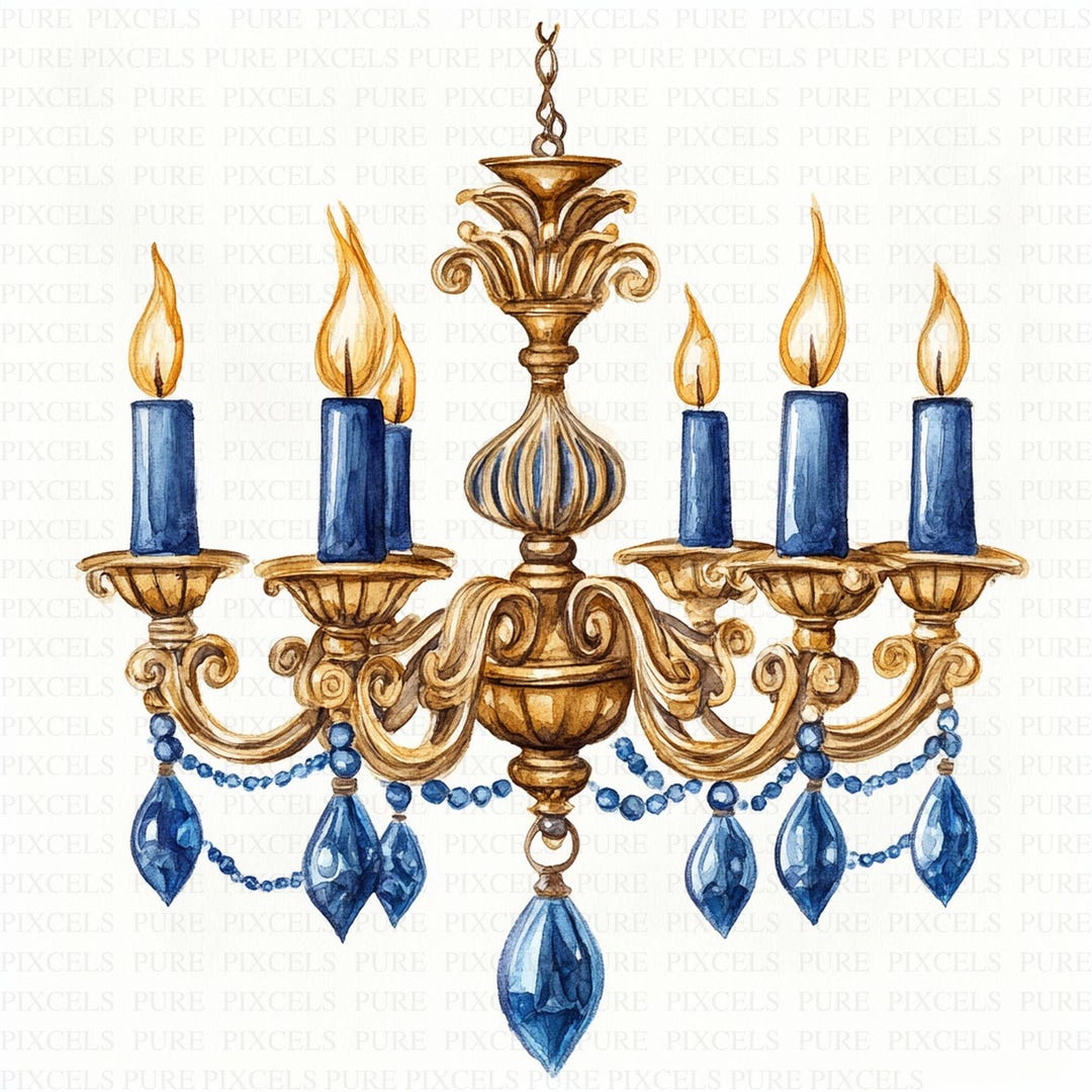 Watercolor Elegant Chandelier Clipart | 5 High Quality Jpgs | Digital ...