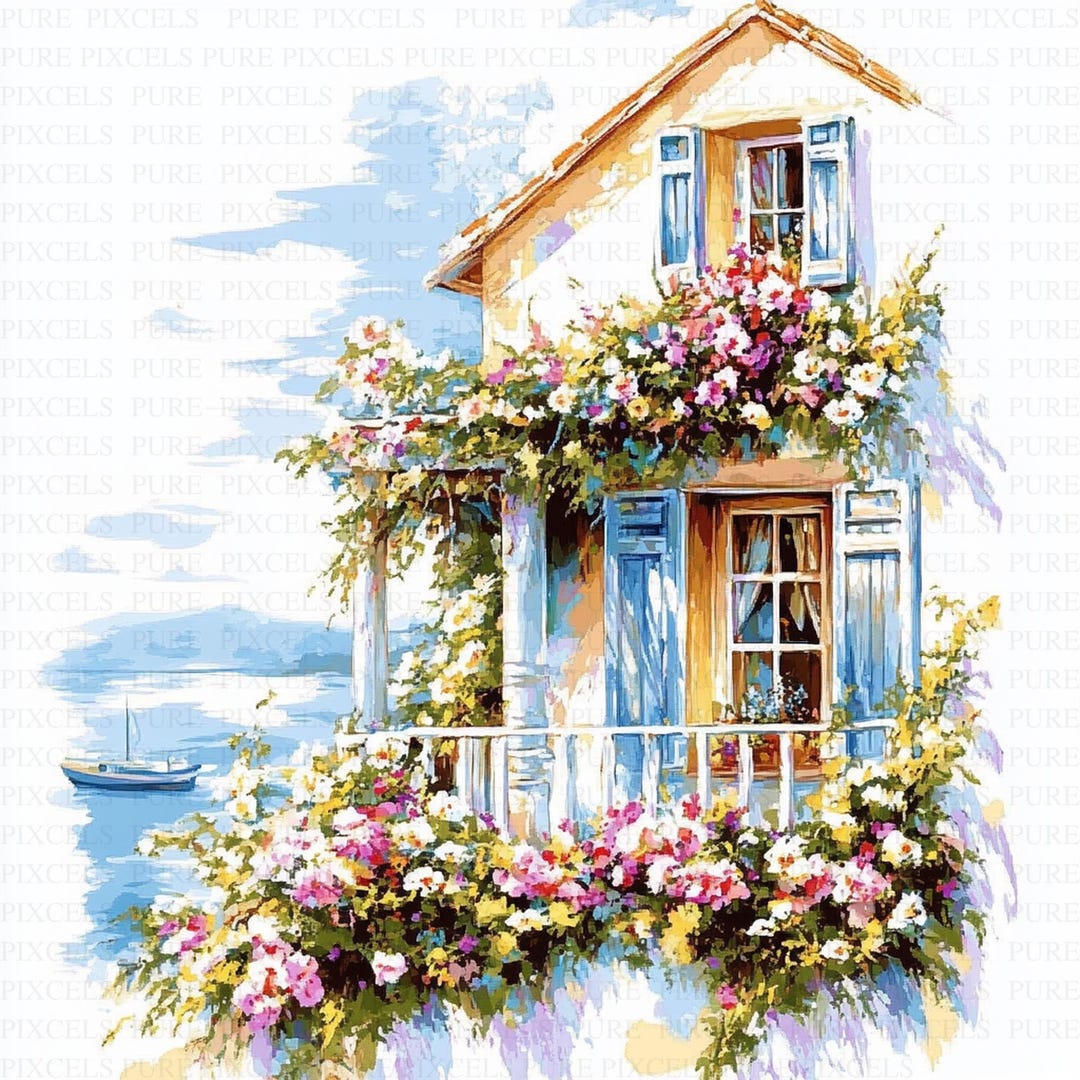 Watercolor Seaside Cottage Clipart | 9 High Quality Jpg's | Digital ...