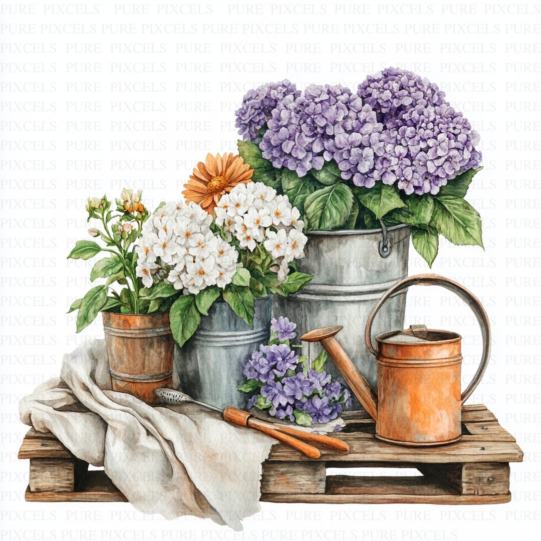 Watercolor Vintage Gardening Tools Clipart | 5 Jpgs | Digital Download ...