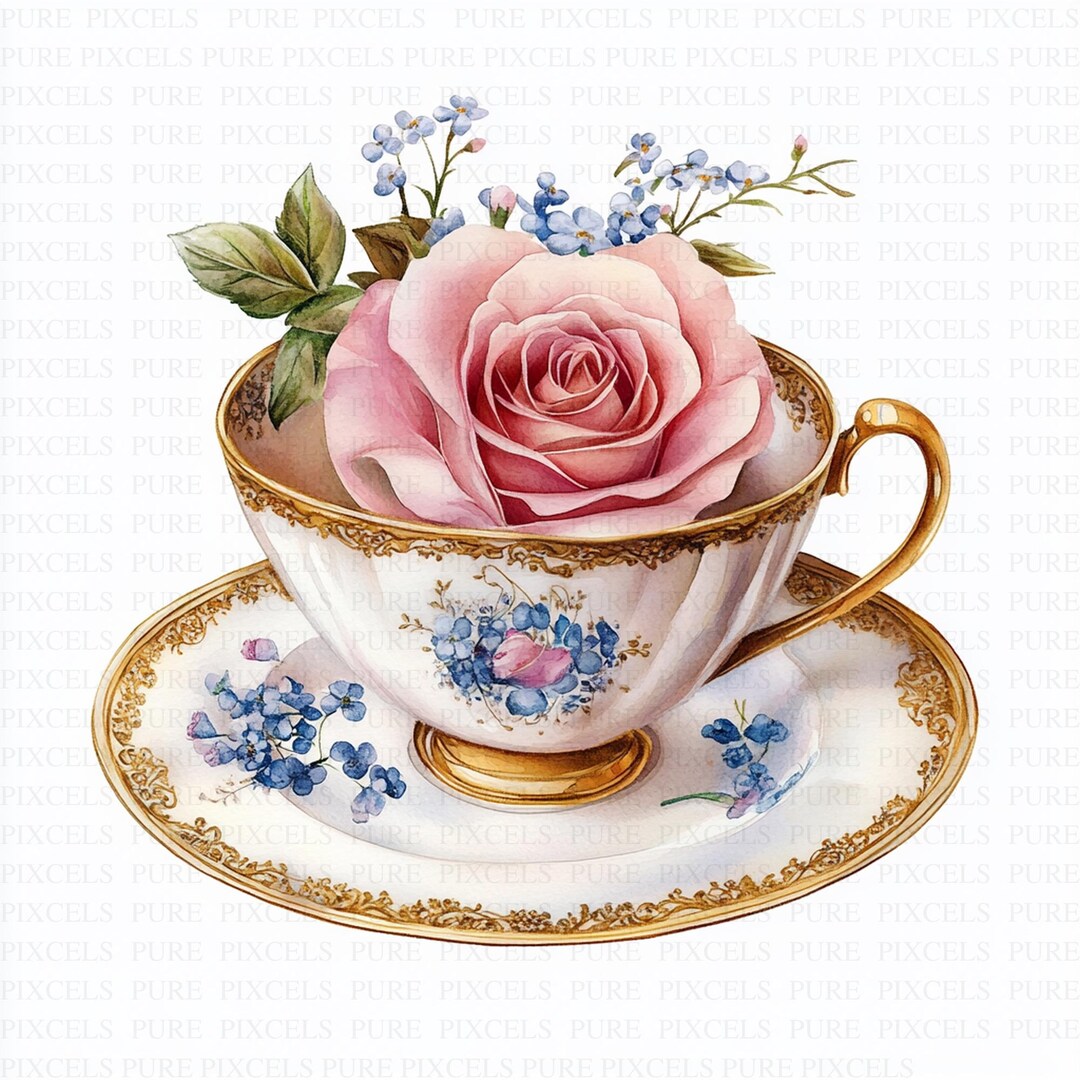Watercolor Floral Tea Cup Clipart | 5 Jpgs | Digital Download | Floral ...