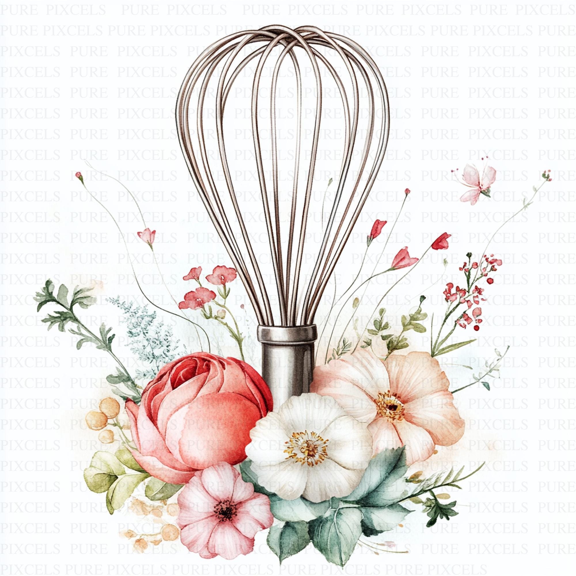 Watercolor Whisk With Flowers Clipart | 5 High Quality Jpgs | Digital ...