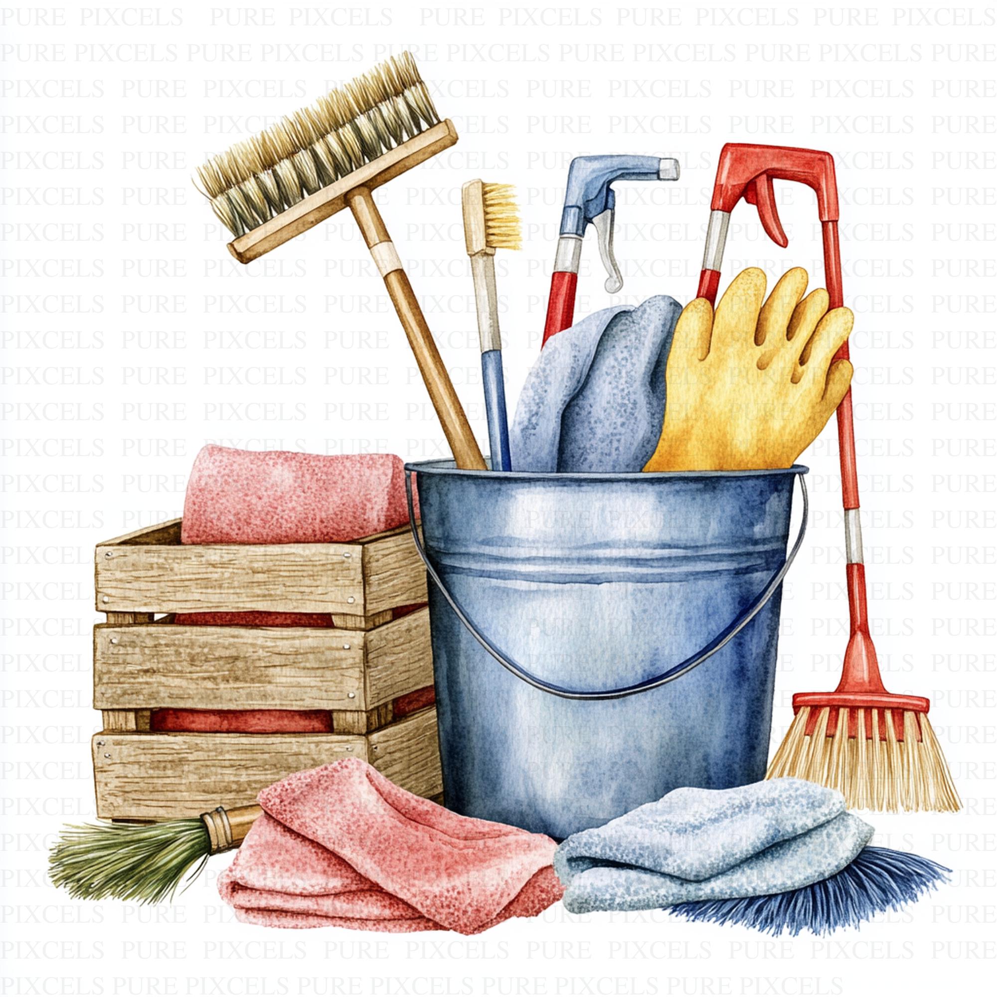 Watercolor Rustic Cleaning Tools Clipart | 5 High Quality Jpgs ...