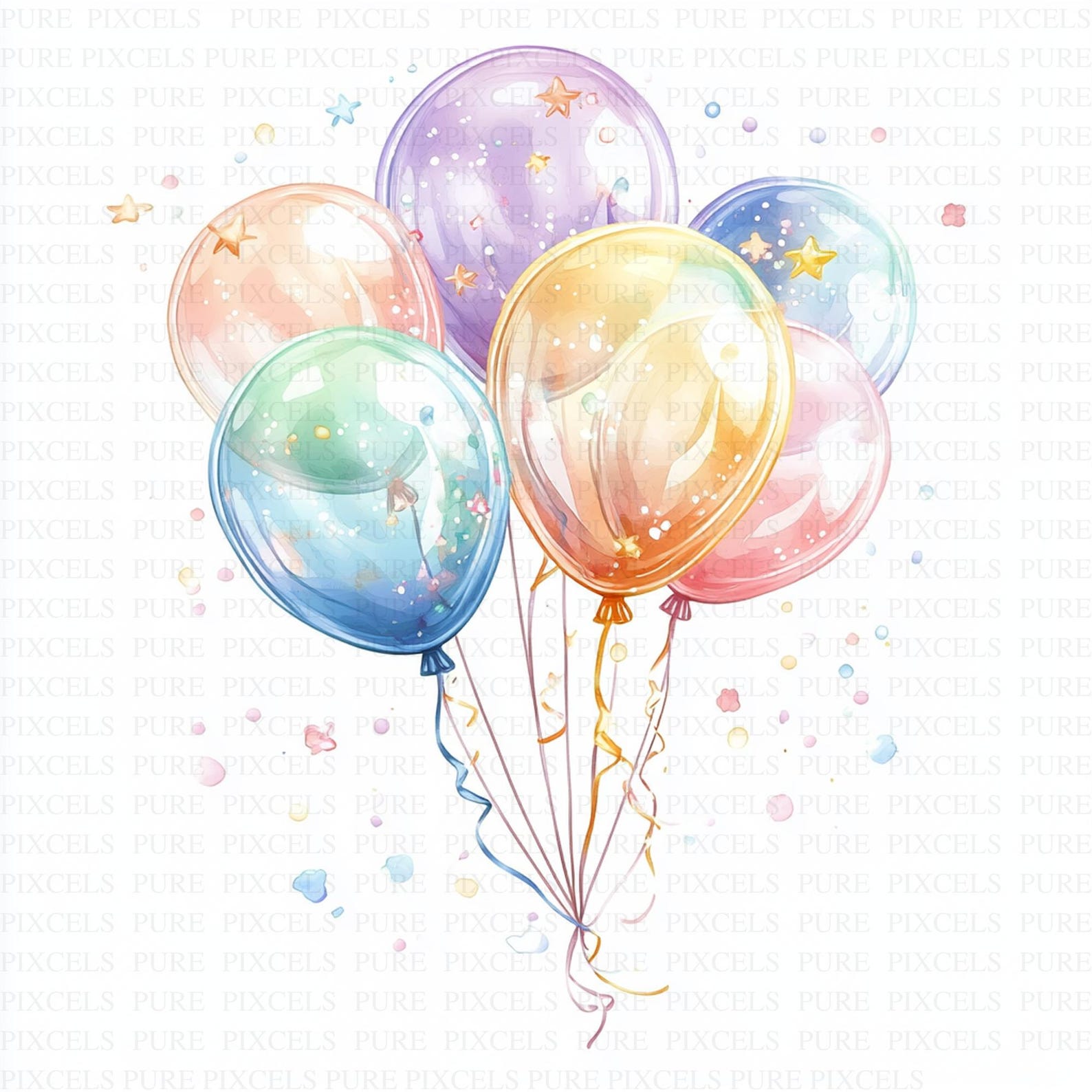 Watercolor Birthday Baloon Clipart | Party Celebration Art | 10 High ...