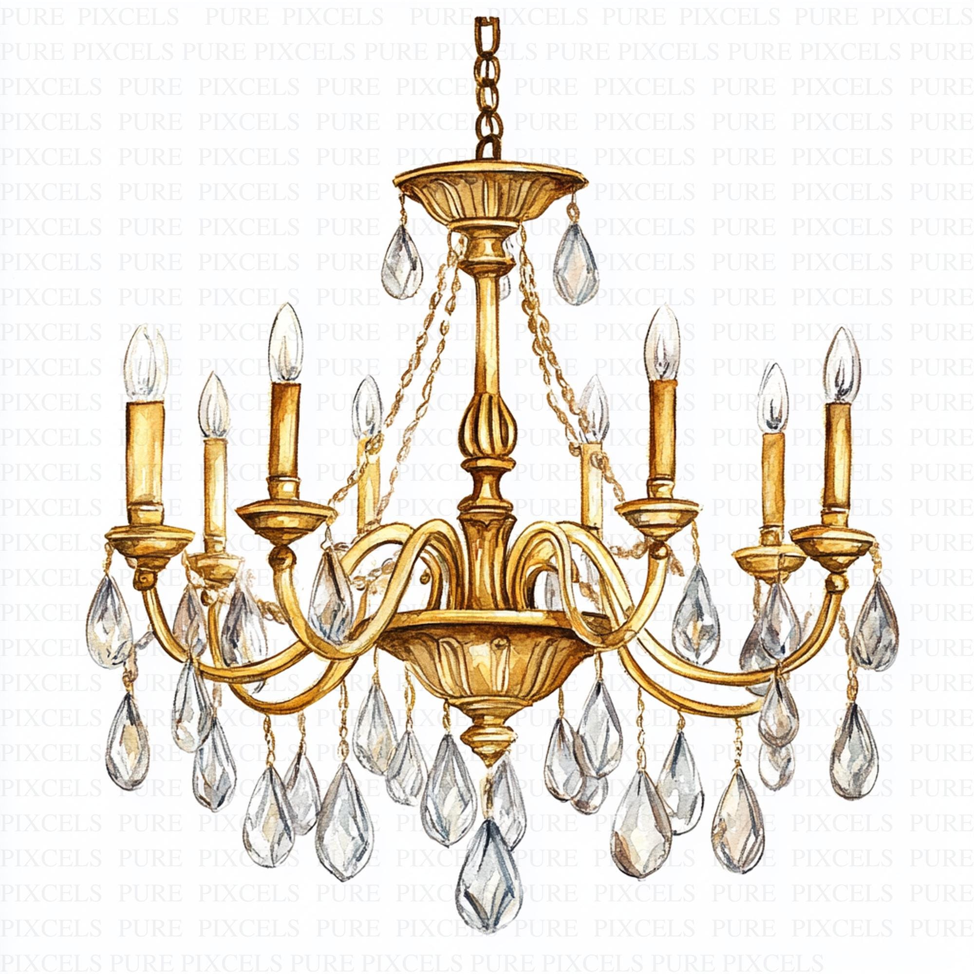 Watercolor Elegant Chandelier Clipart | 5 High Quality Jpgs | Digital ...