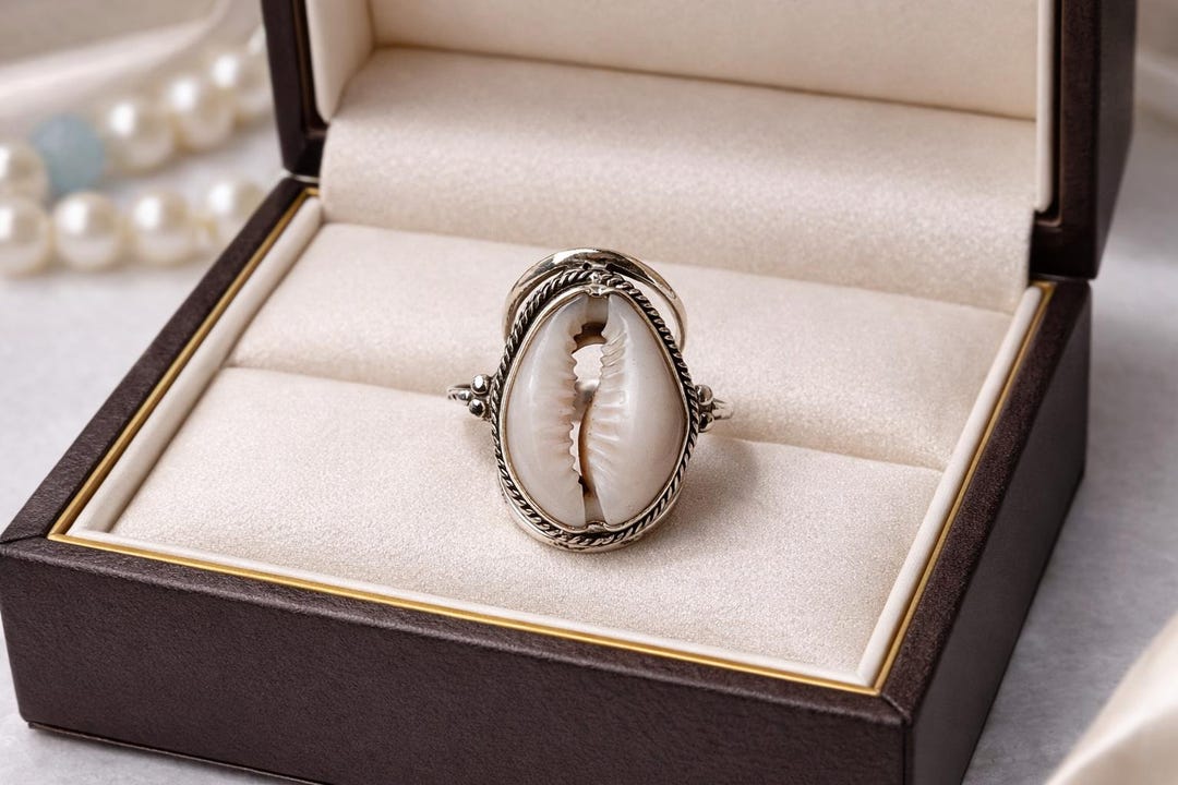 Cowrie Shell Ring, Sterling Silver Rope Band, Boho Ocean Jewelry - Etsy