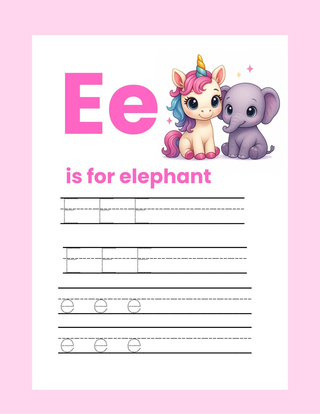 Letter E is for Elephant_ Unicorn Tracing Worksheet - Etsy