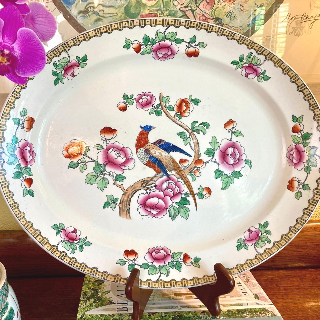 Antique Chinoiserie Pheasant and Peonies Platter: F. Winkle Whieldon ...