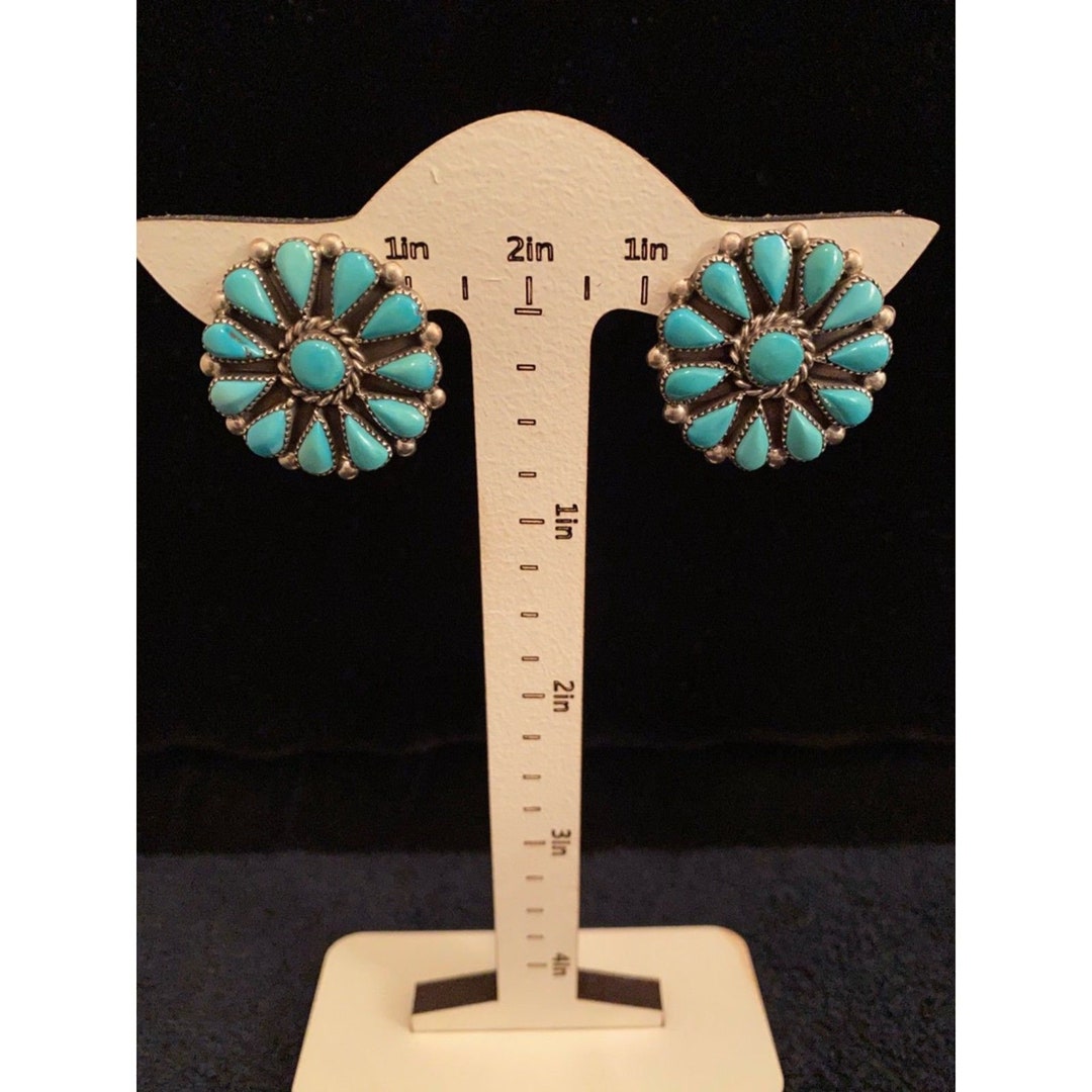 Navajo Phyllis Gilbert Ortega Sterling Silverturquoise Flower Clip ...
