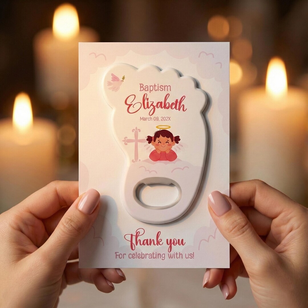Footprint Bottle Opener: Pink Baptism or Christening Favors for Girls ...
