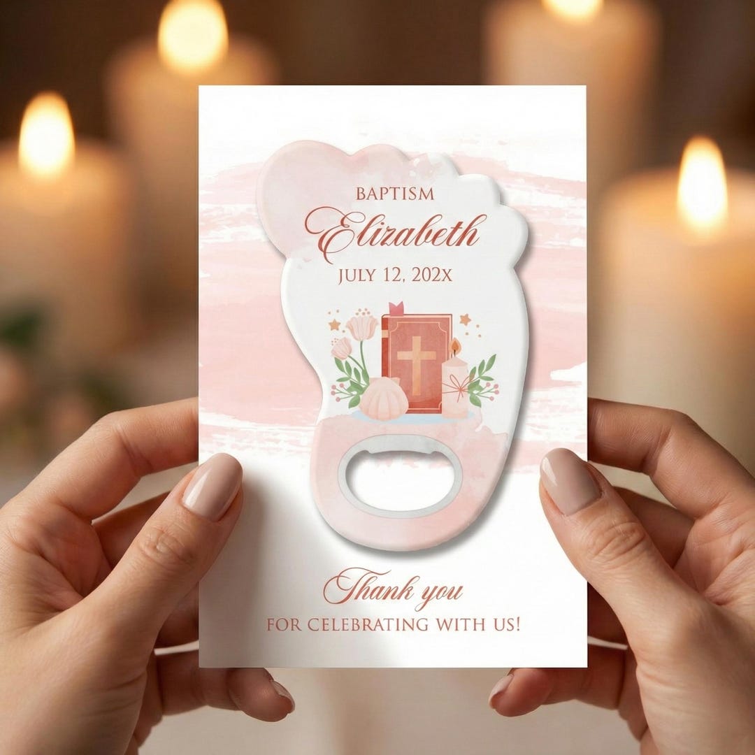 Personalized Pink Baby Footprint Bottle Opener Baptism Favor for Guests ...