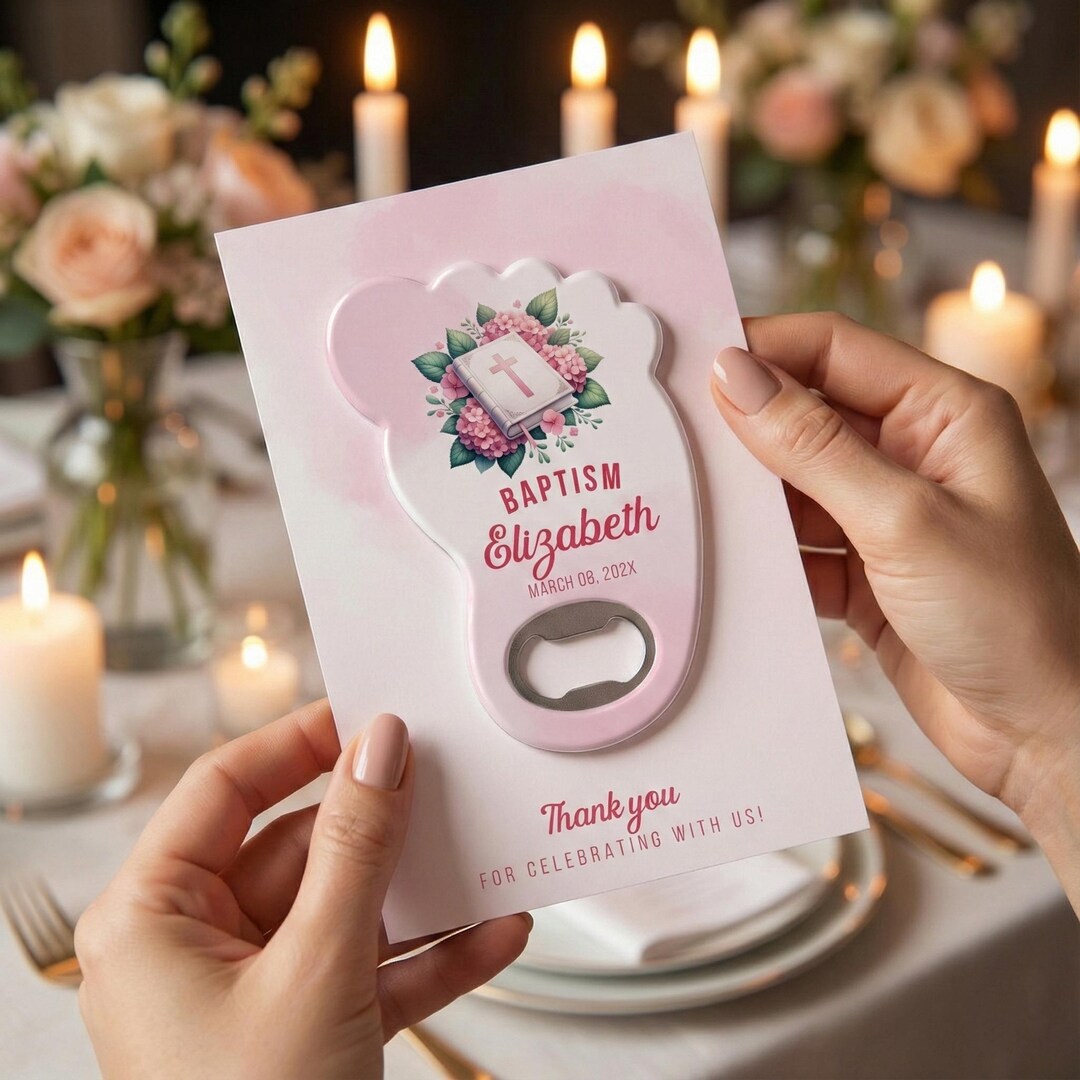 Floral Bible Baptism Bottle Opener Magnet | Baptism Favor ...